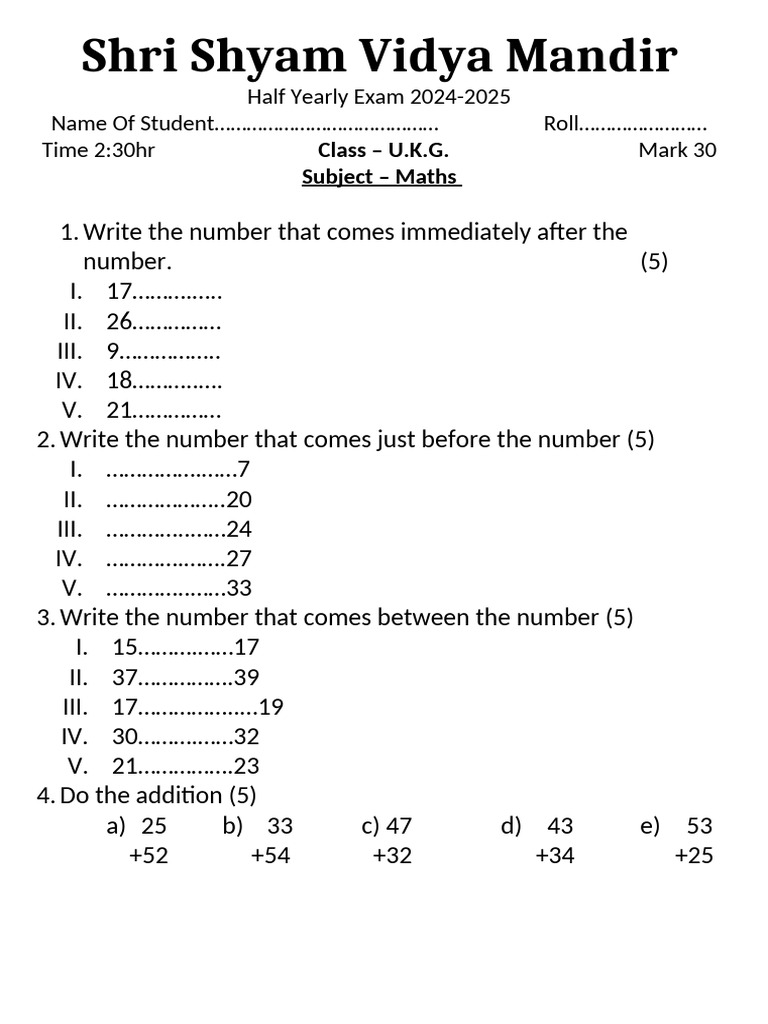 Ukg Maths | PDF