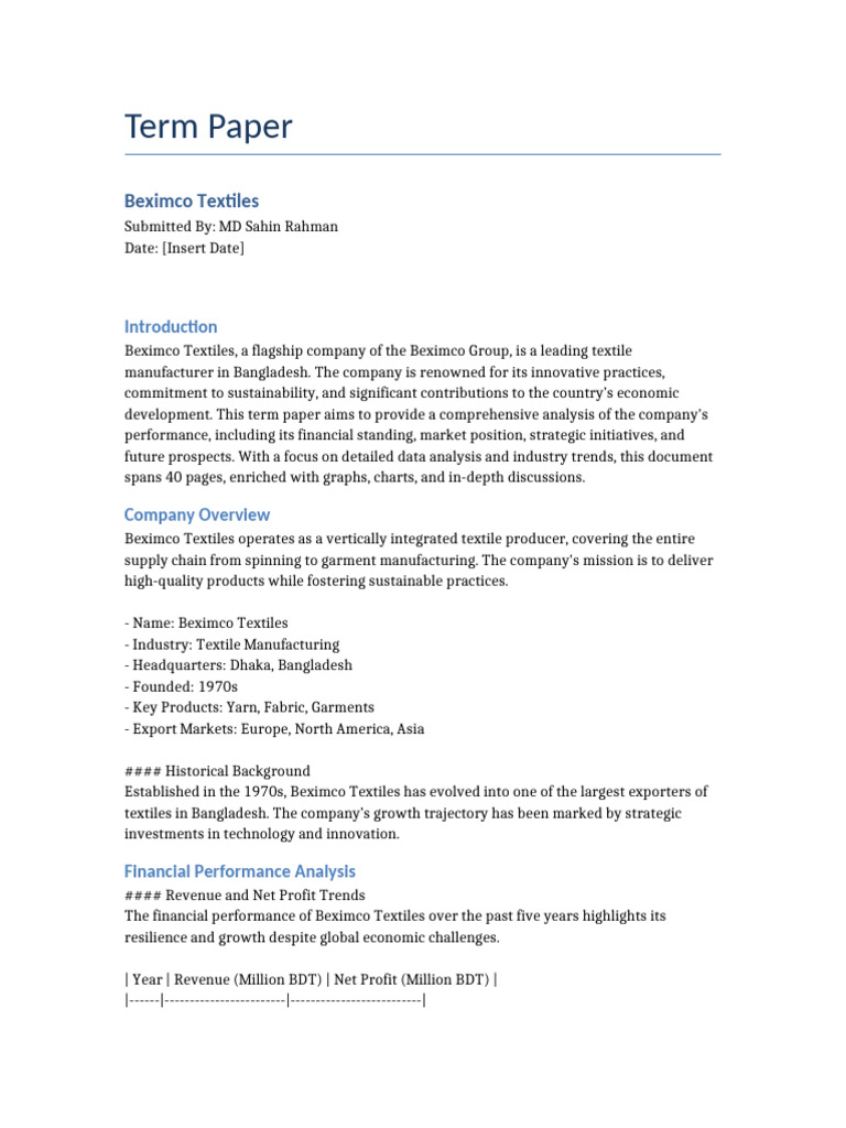 Beximco Textile Term Paper Draft | PDF | Textiles | Supply Chain Management