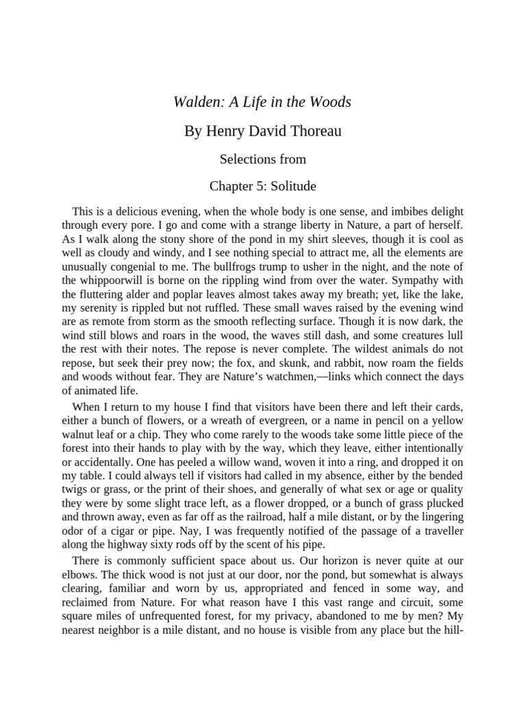 Thoreau on Solitude in Nature | PDF