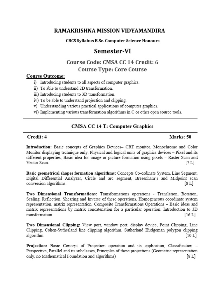 CMSA SEM 6 CC 14 CBCS | PDF | 2 D Computer Graphics | Computer Graphics
