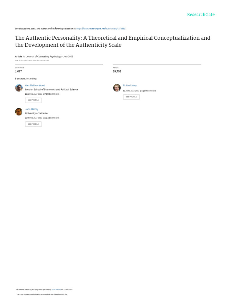 authenticity_scale | PDF | Self Esteem | Authenticity (Philosophy)