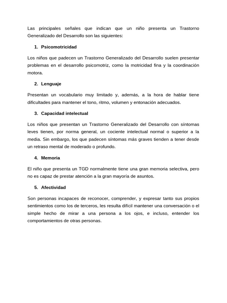 Manifestaciones Clínicas y Diagnóstico de Los Trastornos Generalizados Del Desarrollo | PDF ...