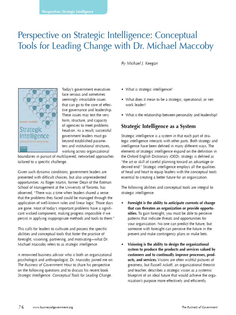 Perspectives On Strategic Intelligence | PDF | Leadership | System