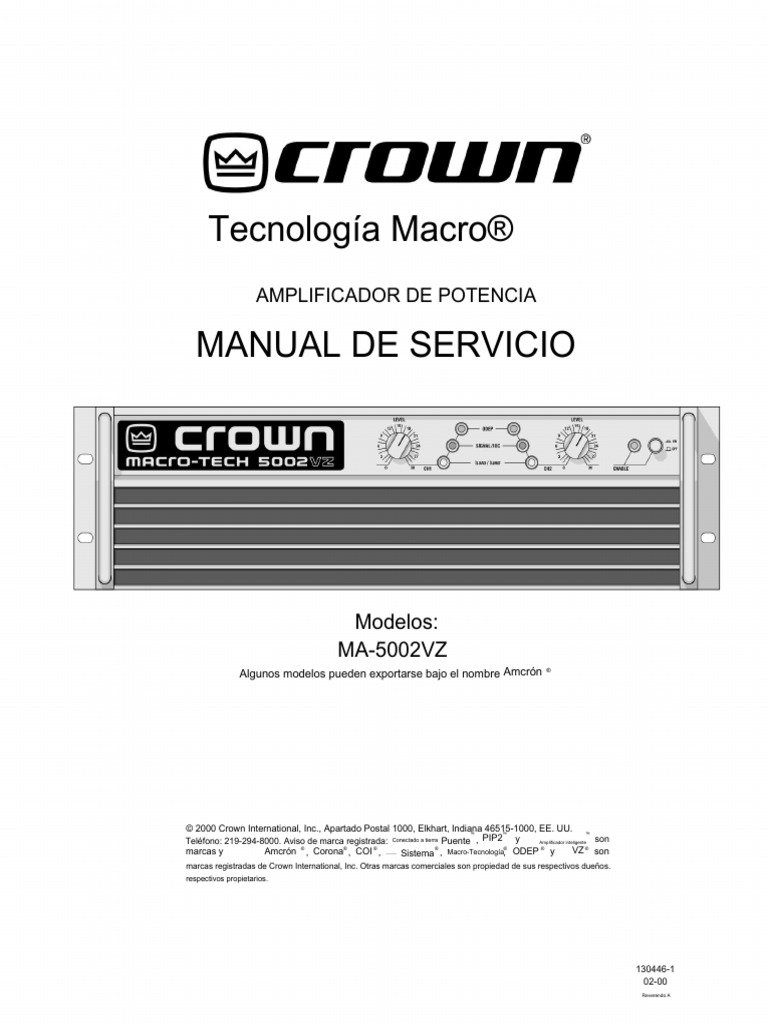 Crown Macro-Tech Ma-5002-Vz Audio Pa 2000 SM | PDF | Altoparlante ...