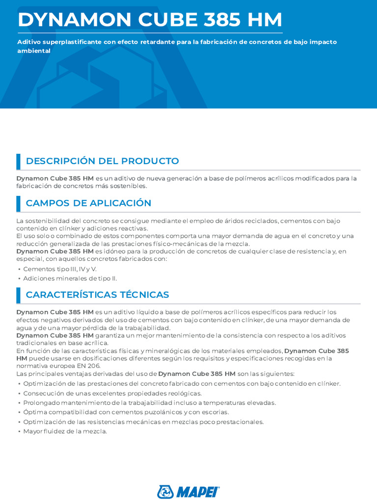 Dynamon Cube 385 HM - TDS | PDF | Hormigón | Cemento