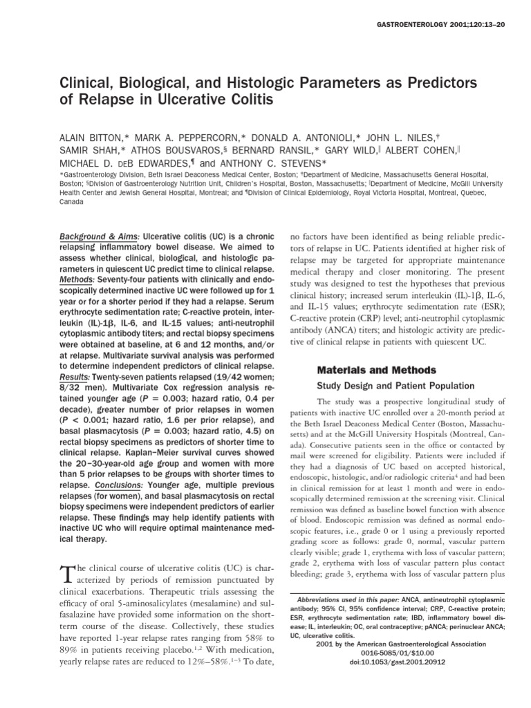 clinical predictors of relapse | PDF | C Reactive Protein | Ulcerative ...