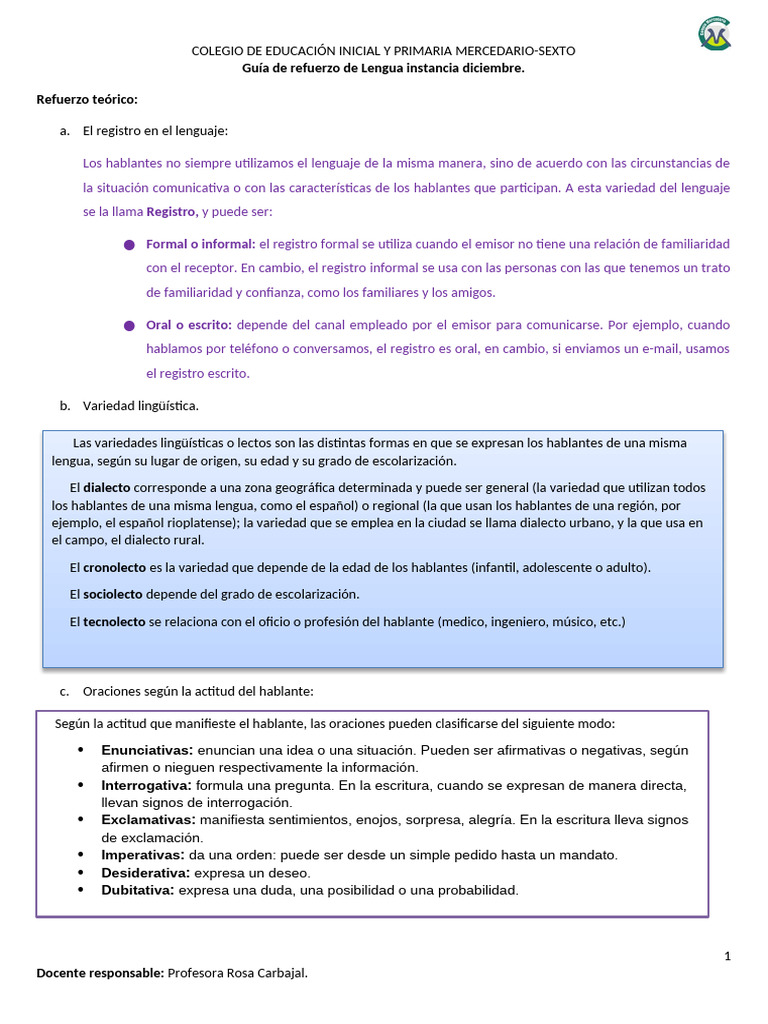 Práctico de Refuerzo Lengua-6º-Diciembre-Segunda Parte | PDF | Dialecto | Lengua española
