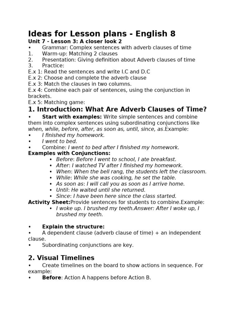 E8 - Ideas For Lesson Plans | PDF | Sentence (Linguistics) | Language Mechanics