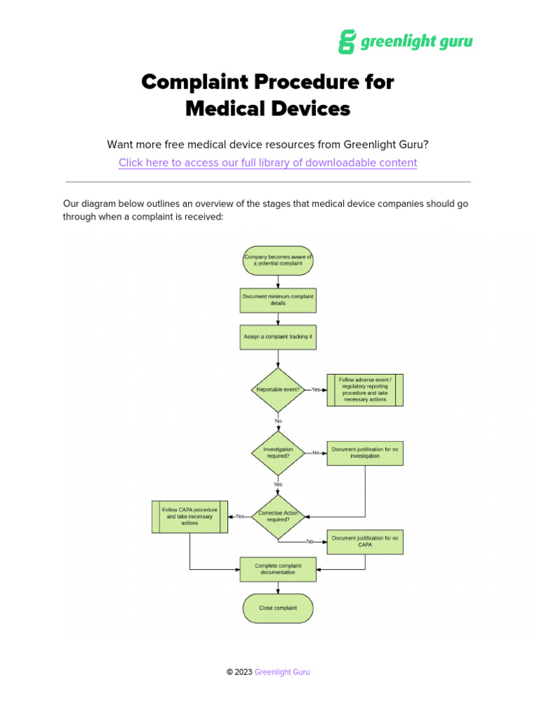 Complaint - Procedure - For - Medical - Devices | PDF