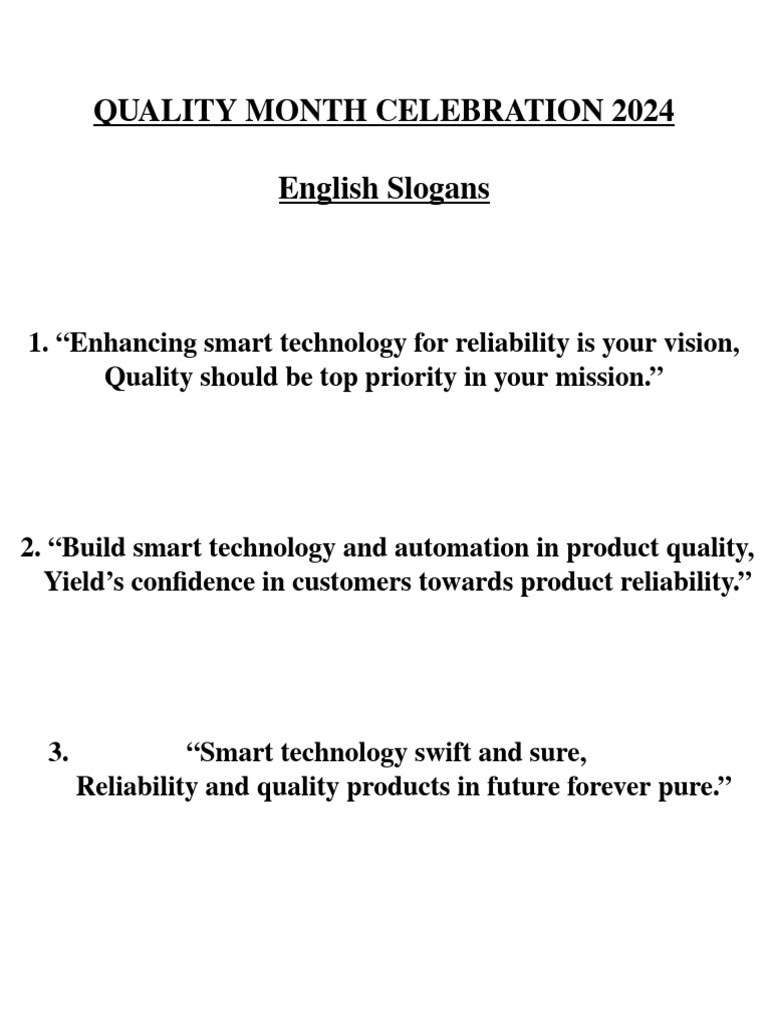Quality Month 2024 Slogans | PDF