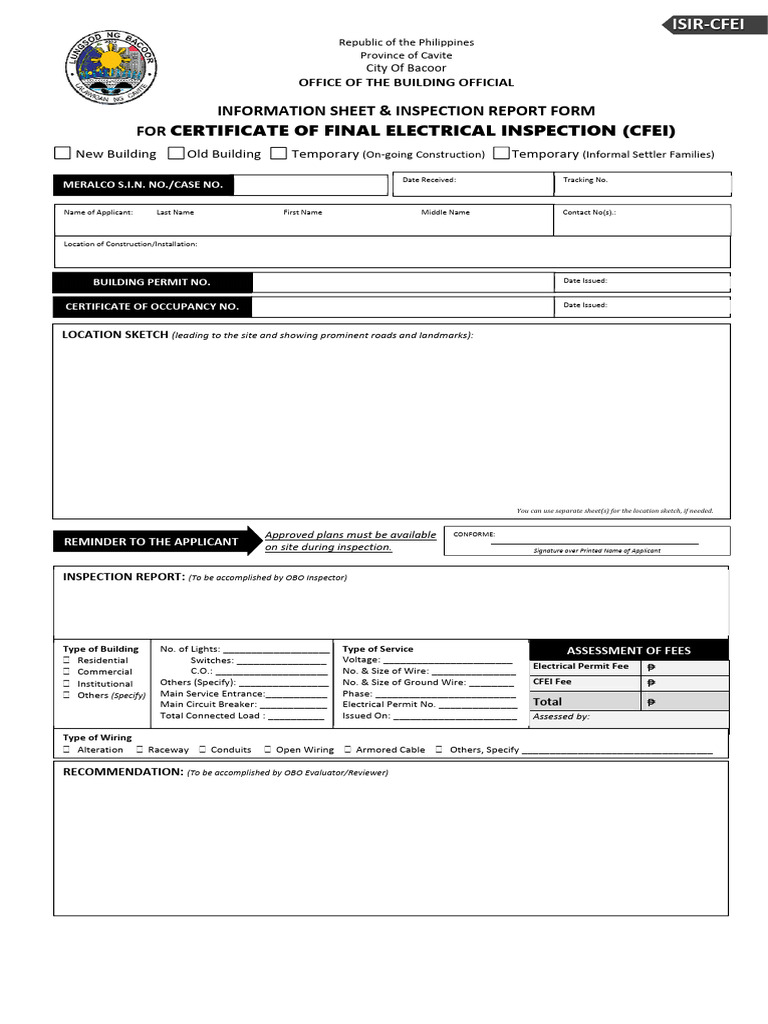ISIR-CFEI - Information Sheet & Inspection Report | PDF | Electrical ...