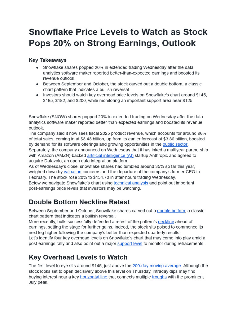 Snowflake Price Levels to Watch as Stock Pops 20% on Strong Earnings ...