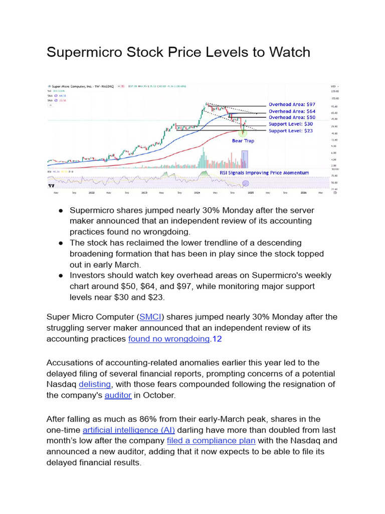 Supermicro Stock Price Analysis and Levels | PDF | Knowledge Economy ...