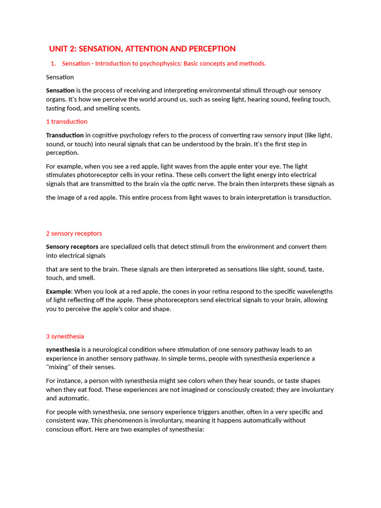 Cognitive notes | PDF | Perception | Senses