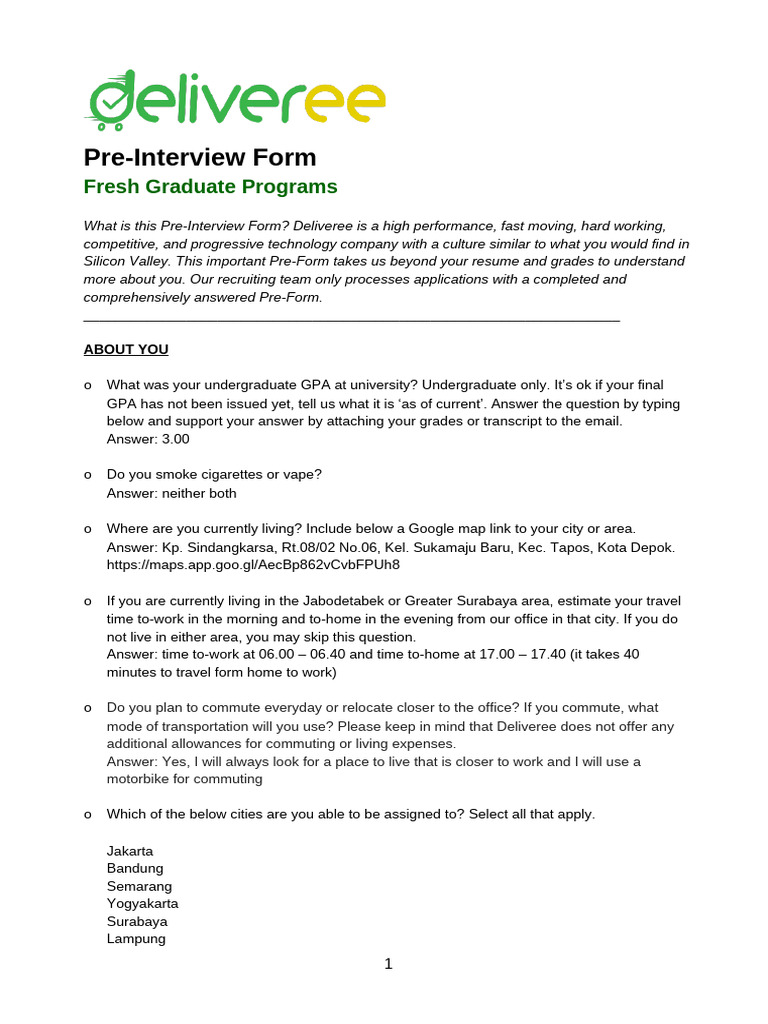 Pre-Interview Fresh Graduate Programs | PDF