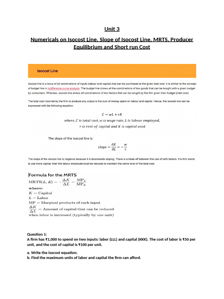 Numericals - Unit 3 | PDF