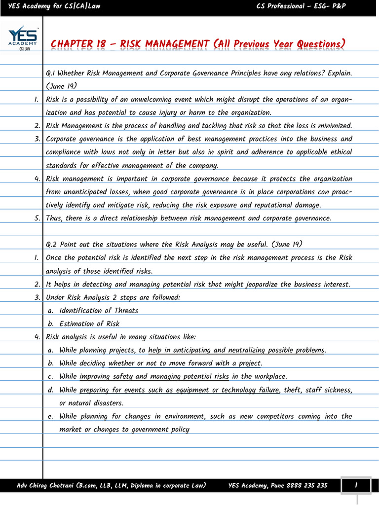 ESG (Previous Year Questions) | PDF | Risk Management | Risk