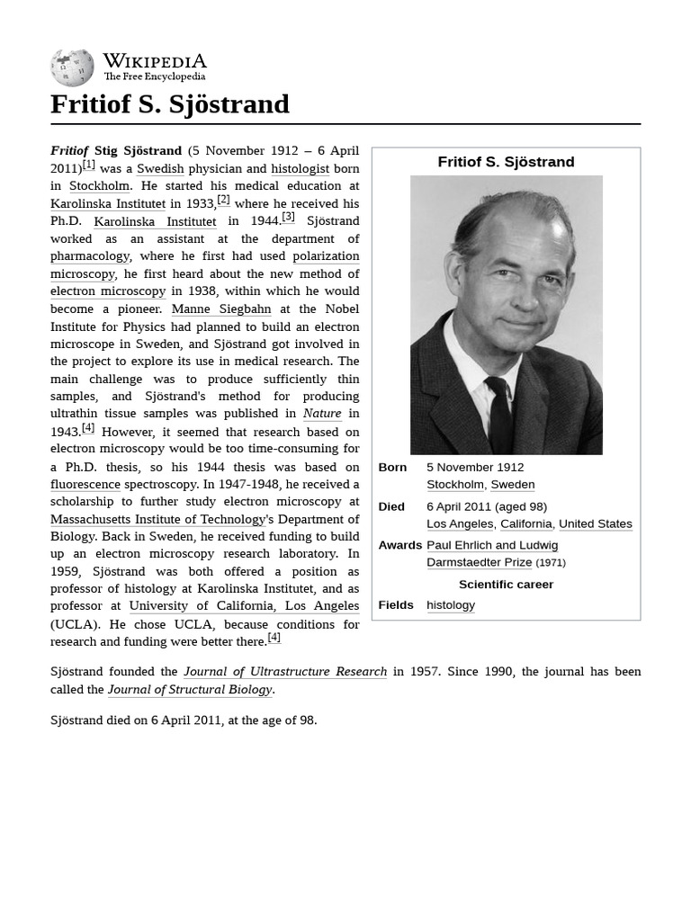 Fritiof_S._Sjöstrand | PDF | Scientific Techniques | Microscopy