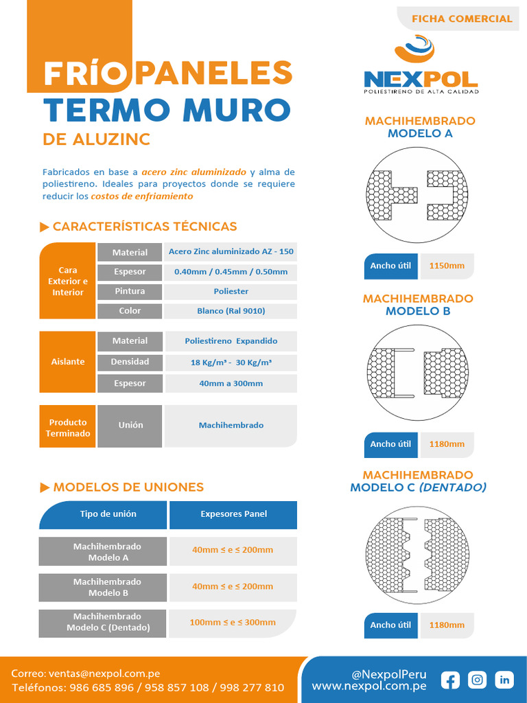 Ficha Tecnica Comercial Frío Paneles Termo Muro de Aluzinc | PDF