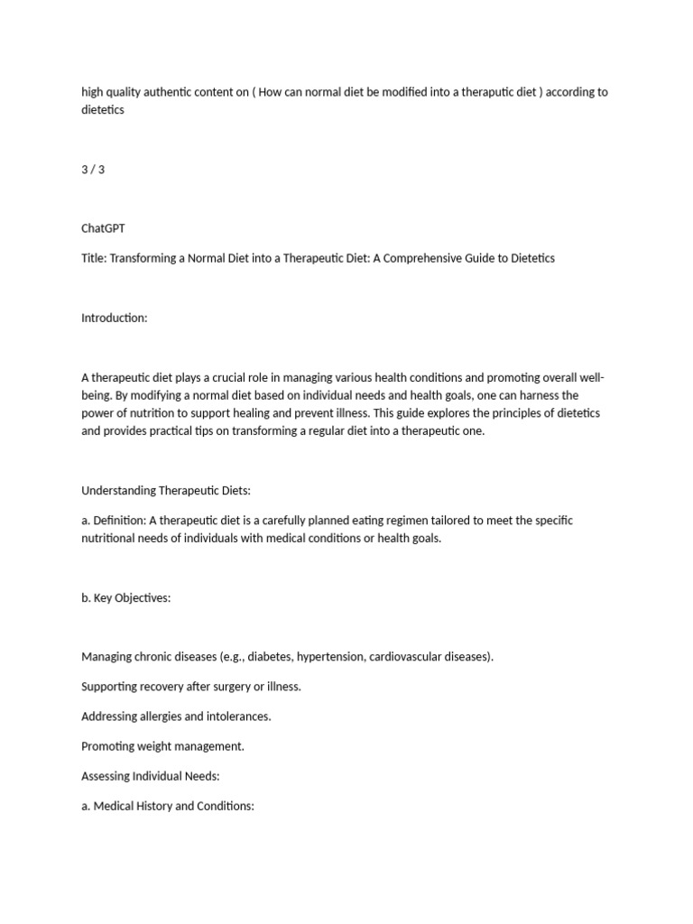Theraputic Into Modified Diet | PDF | Diet (Nutrition) | Diet & Nutrition