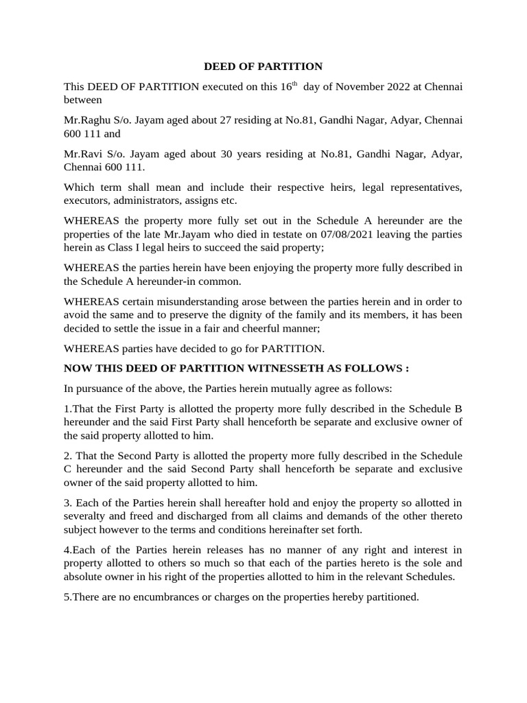 Deed of Partition | PDF | Law And Economics | Civil Law (Common Law)