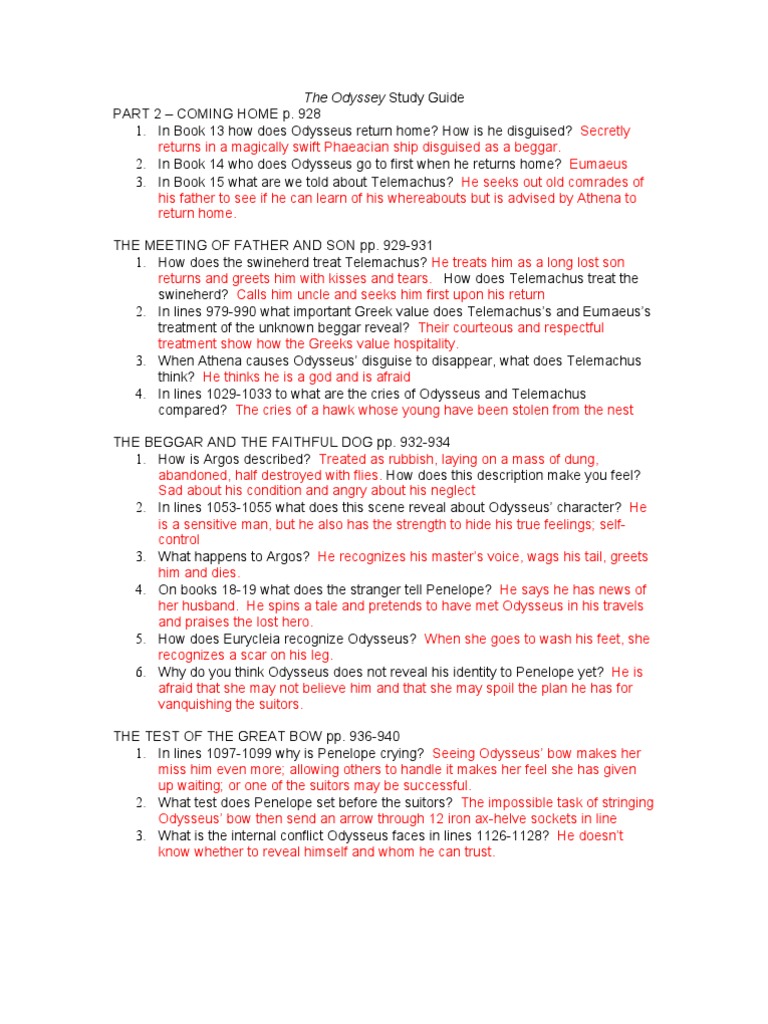 Odyssey PT II Answer Key | PDF | Odyssey | Odysseus