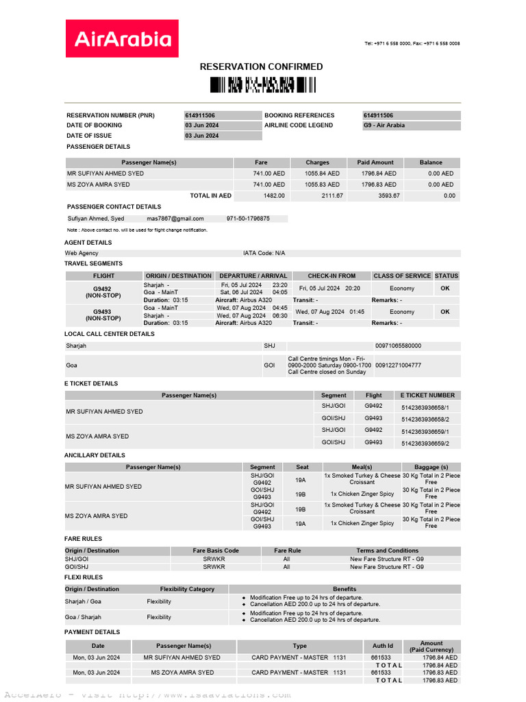 Itinerary Email v2 20240603203324401 | PDF | Baggage | Airlines