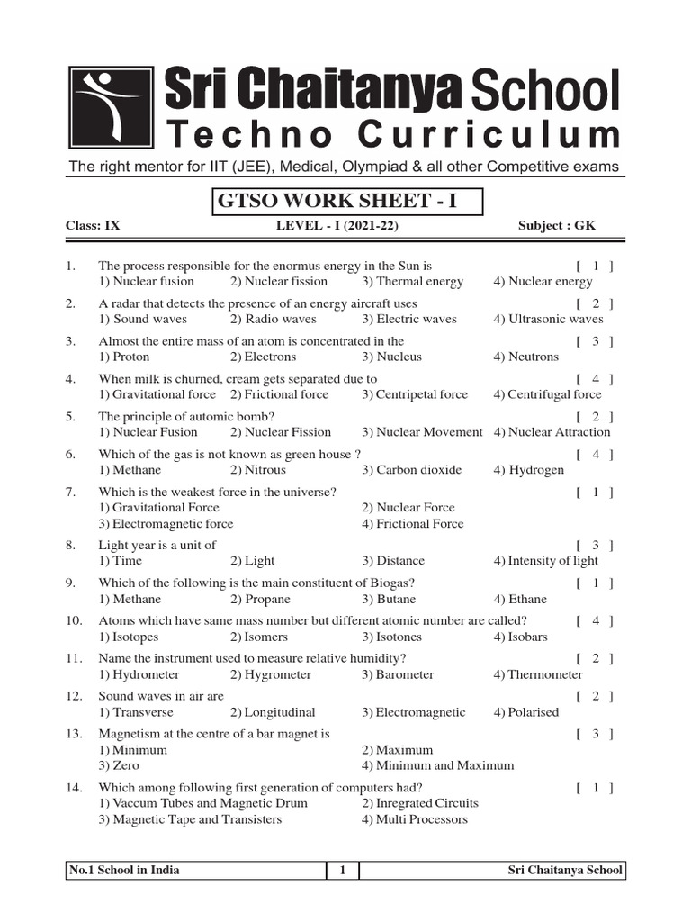 GK & Current Affairs Worksheet IX | PDF | Atomic Nucleus | Nuclear Physics