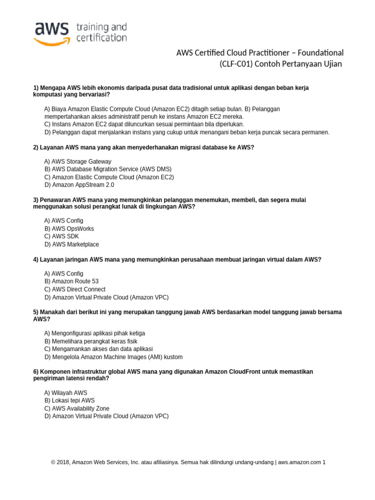 Contoh Soal Ujian AWS Cloud Practitioner | PDF