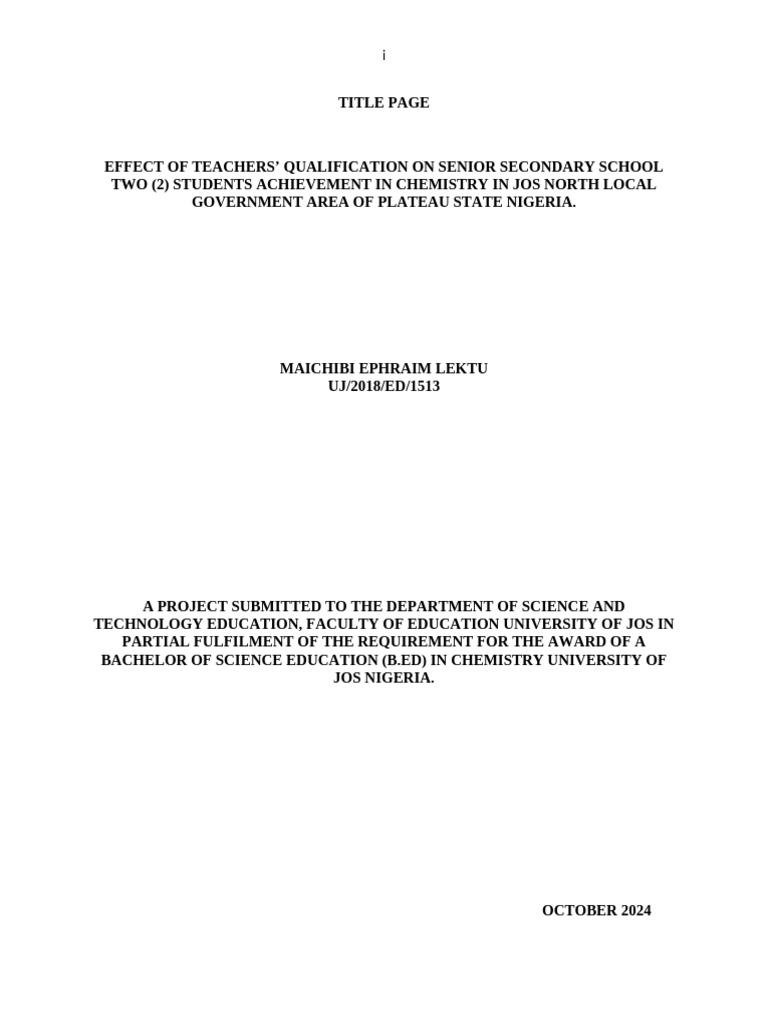 TITLE PAGE - Docx EPHRAIM EDITED | PDF | Teachers | Science