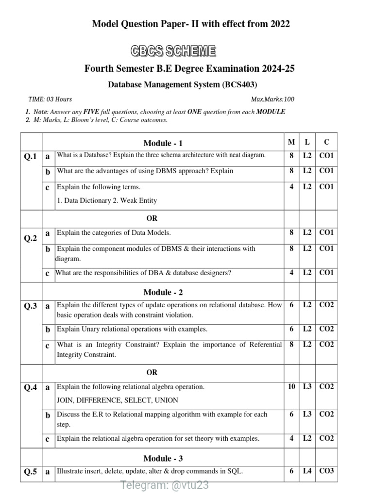 BCS403 Database Management Exam Paper | PDF | Databases | Conceptual Model