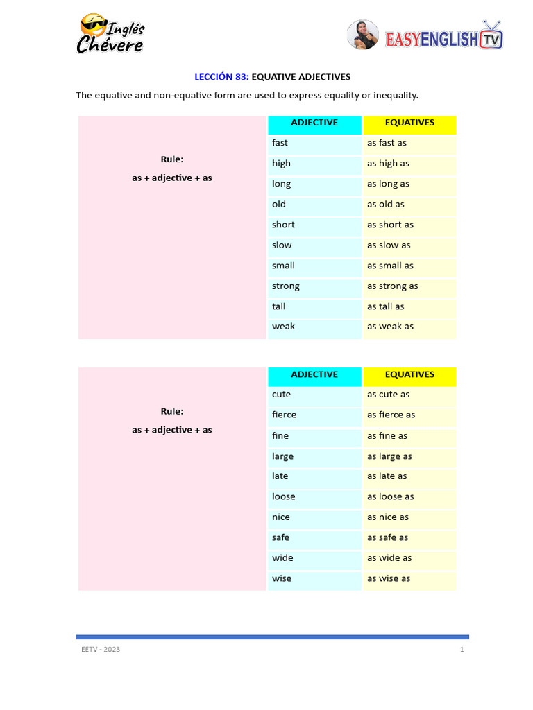 Lección 83 - Equative Adjectives - Eetv | PDF
