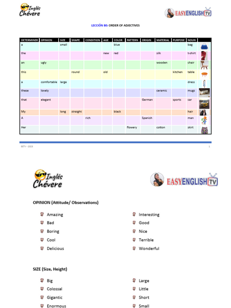 Order of Adjectives Explained | PDF | Clothing | Fashion