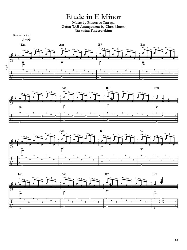 Etude in E Minor Guitar TABs | PDF | Guitar Family Instruments ...