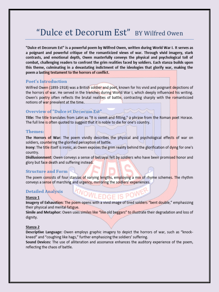 Poem Dulce Et Decorum Est | PDF | Poetry