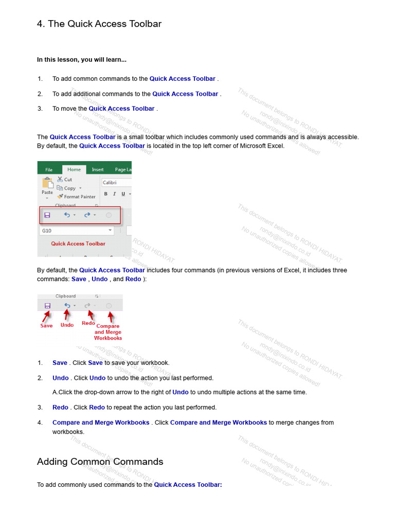 4.the Quick Access Toolbar | PDF | Microsoft Software | Graphical User Interfaces
