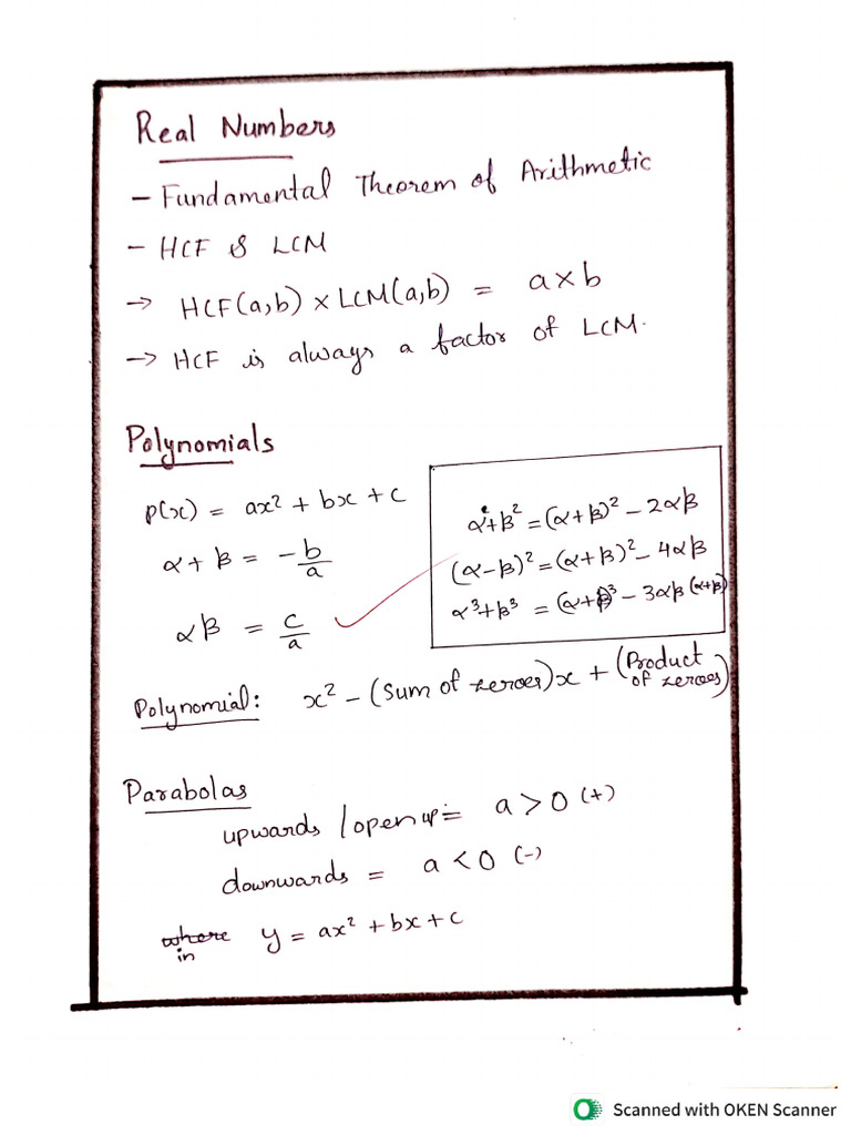 MATHS CLASS 10 CBSE ALL CHAPTER IMPORTANT FORMULAS | PDF