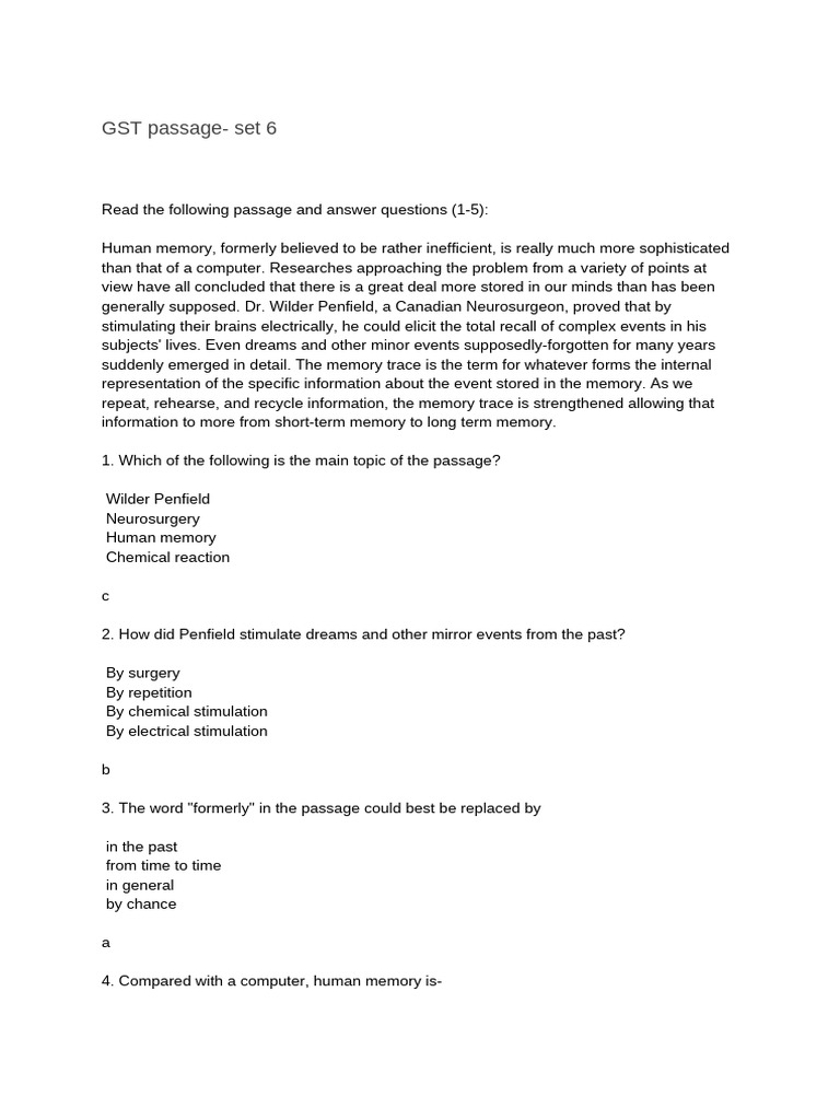 GST Passage - Set 6 TO 10 | PDF | Impressionism | Memory