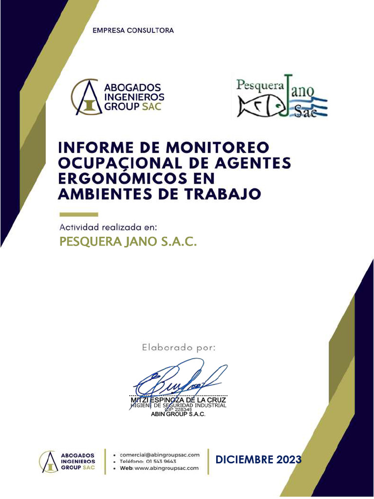 INFORME DE MONITOREO OCUPACIONAL AGENTE DISERGONOMICO - PESQUERA JANO S ...