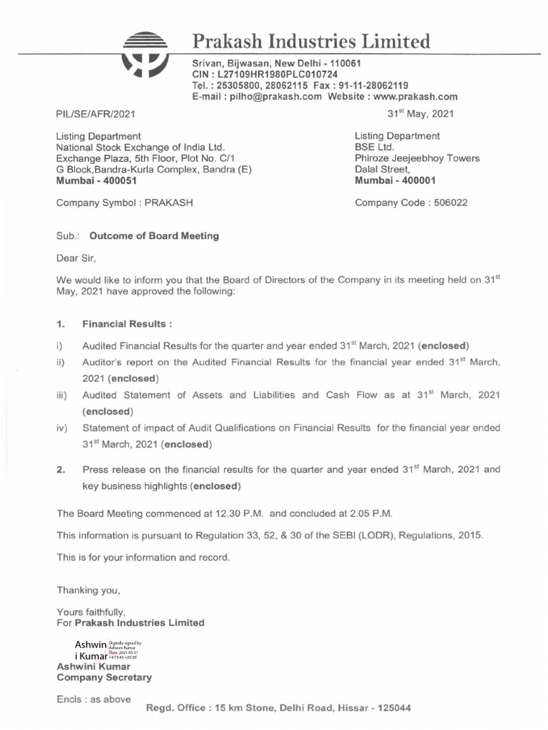 PIL Results 31st March, 2021 | PDF | Accounting | Financial Services