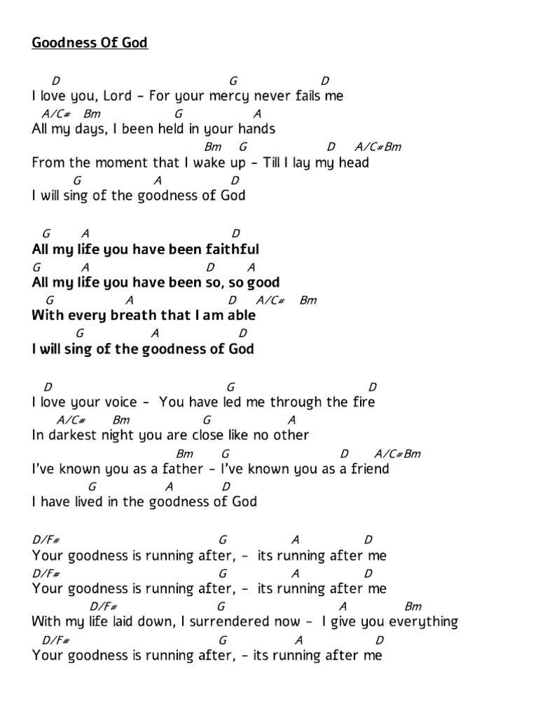 23 Goodness of God - Chords (D) | PDF