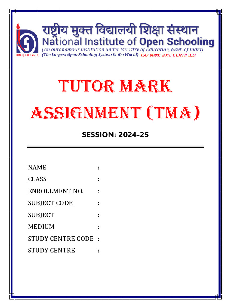 Tutor Mark Assignment FRONT PAGE | PDF