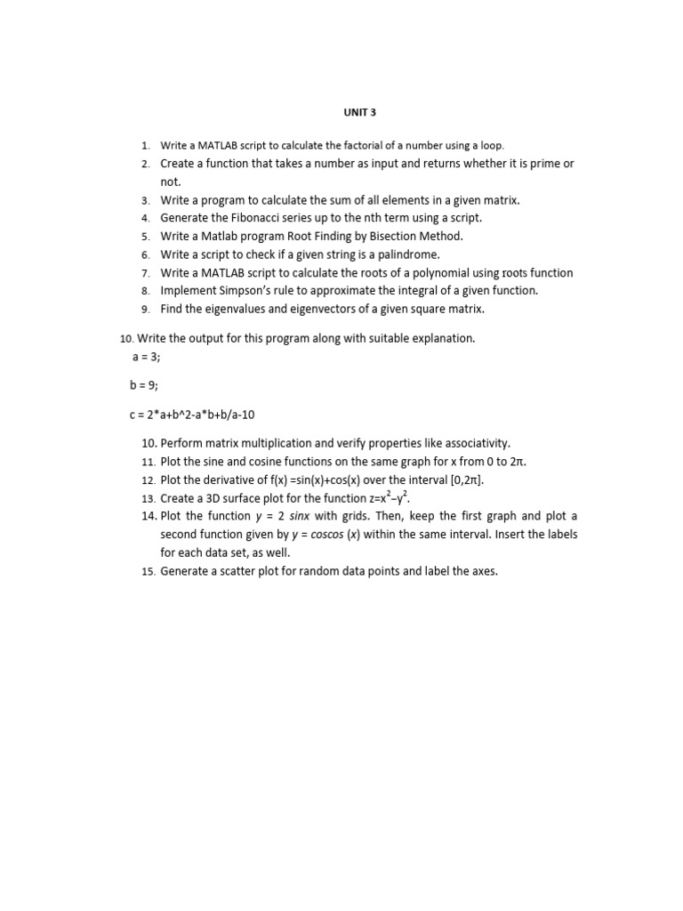 MATLAB Programming Tasks and Solutions | PDF