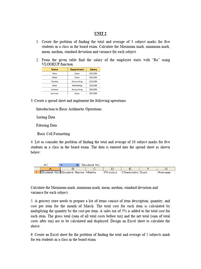 UNIT2 LAB exam qp | PDF | Standard Deviation | Variance