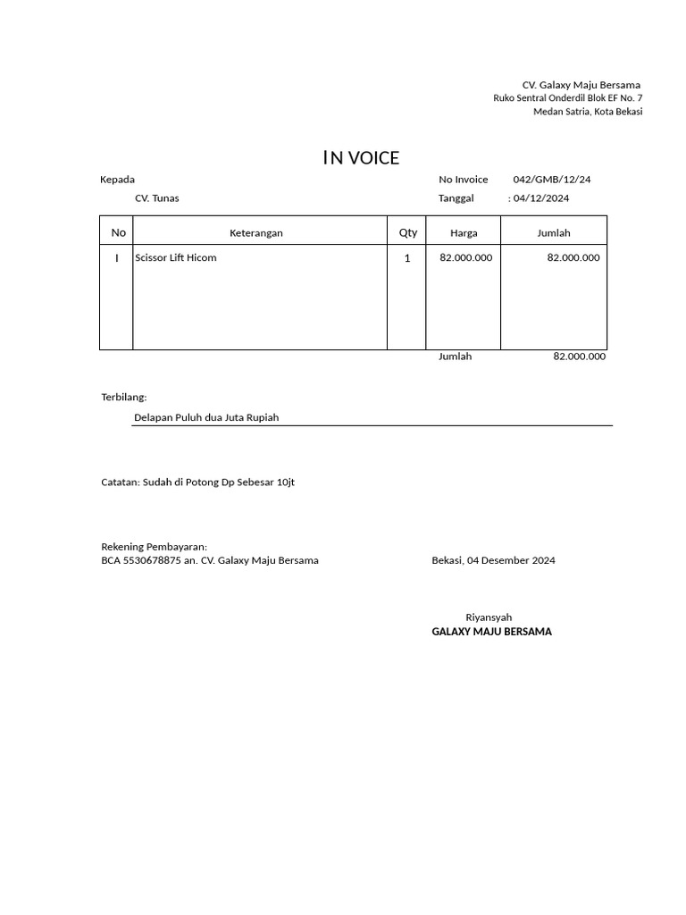 CV Tunas Invoice 04-12-24 | PDF