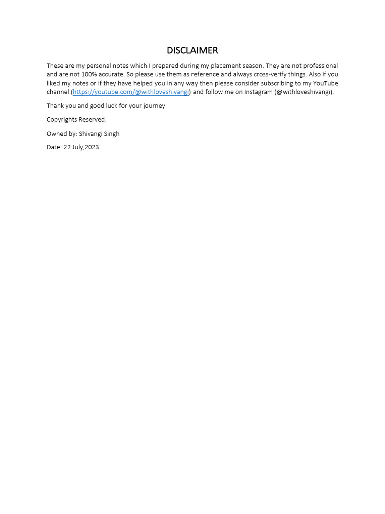 Placement Prep Notes by Shivangi | PDF
