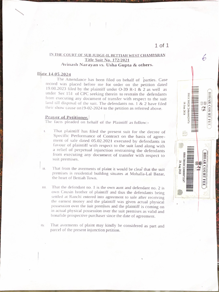 Injunction Order Yes Order 39 CPC | PDF