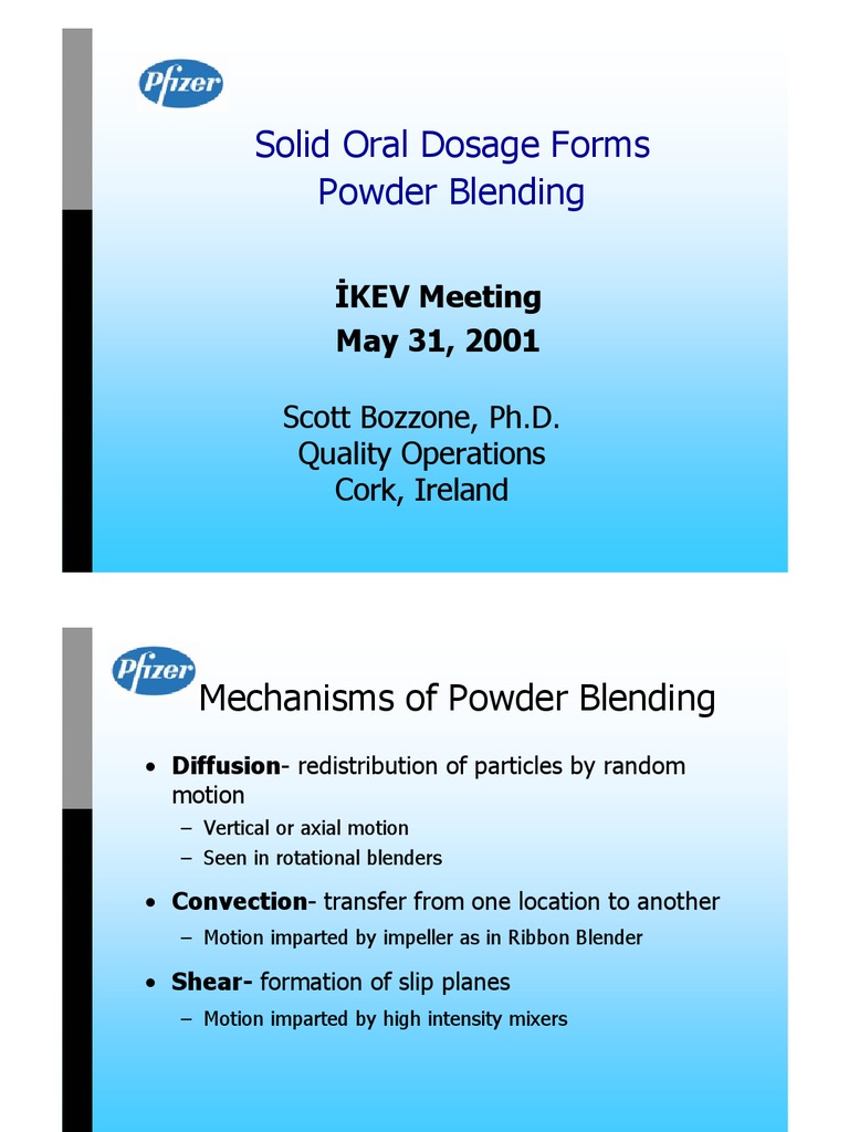 Solid Oral Dosage Forms. Powder Blending - Pfizer 2001 | PDF | Food And ...