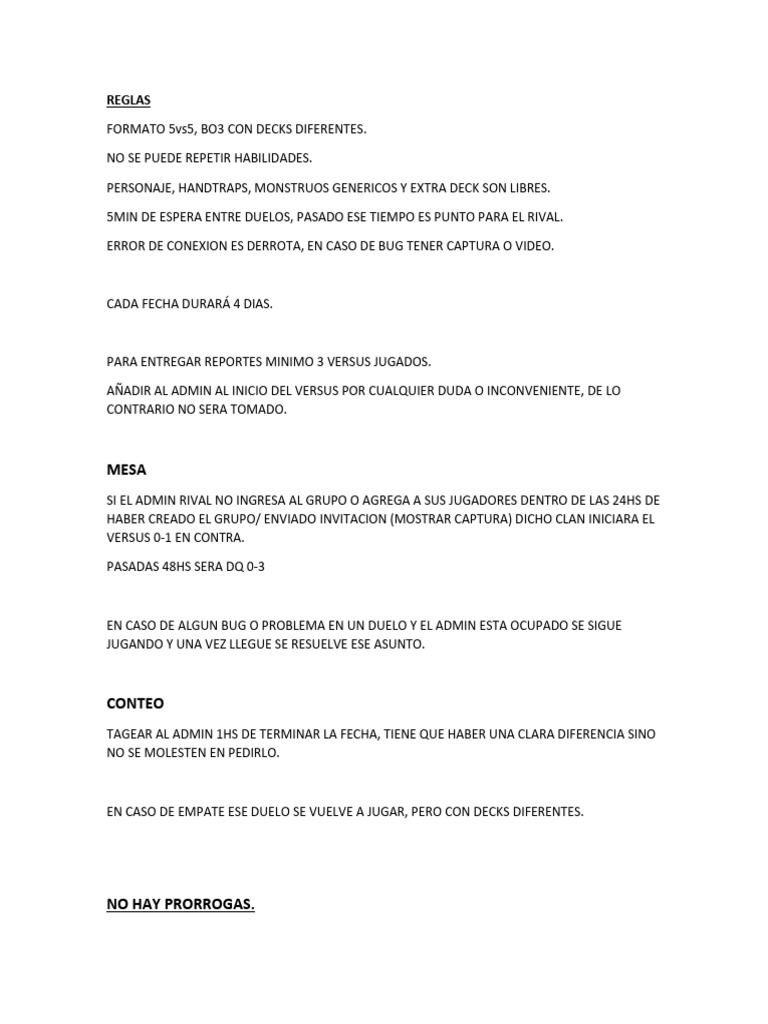 Reglas Liga Saracatunga-1 | PDF