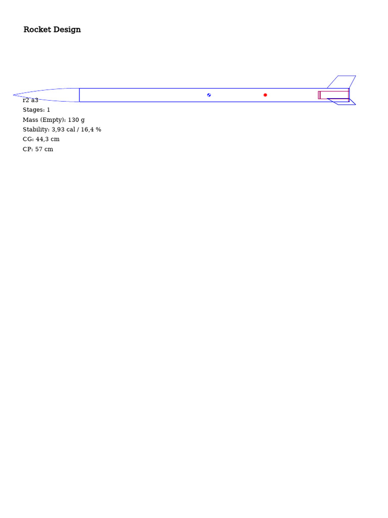 Rocket Design: r2 A3 Stages: 1 Mass (Empty) : 130 G Stability: 3,93 Cal ...